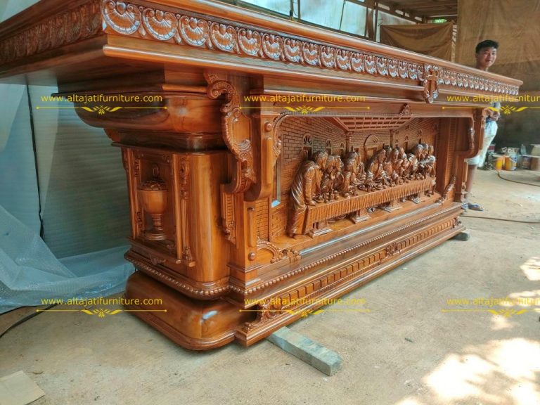 Meja Altar Ukiran Perjamuan Paroki Onekore Ende NTT | Alta Jati Furniture