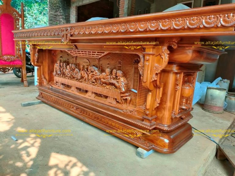 Meja Altar Ukiran Perjamuan Paroki Onekore Ende NTT | Alta Jati Furniture
