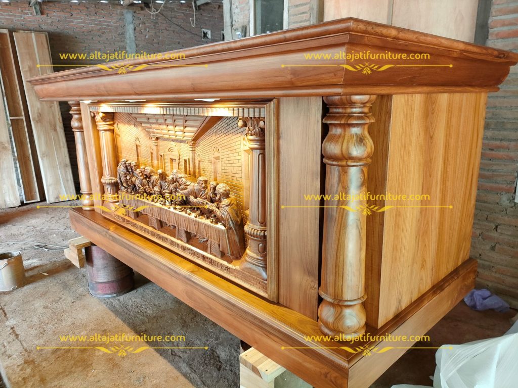 Altar Gereja Ukiran Perjamuan | Alta Jati Furniture